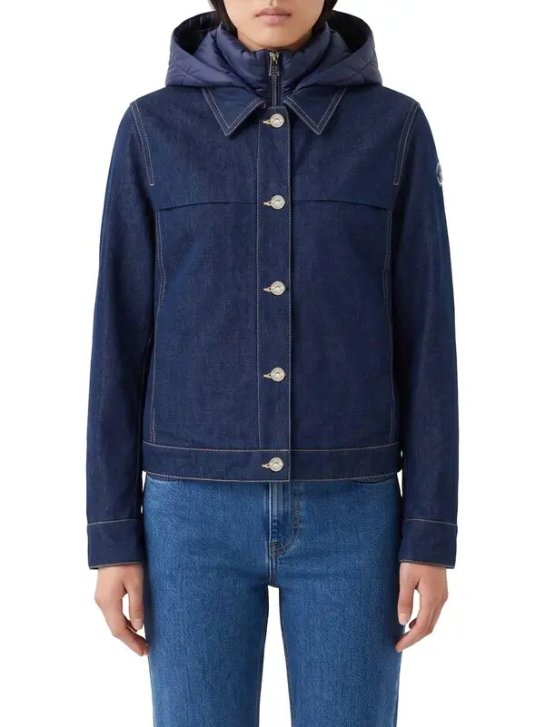 COLMAR Short Cotton-blend Jacket With Removable Hood And Classic Collar - Navy