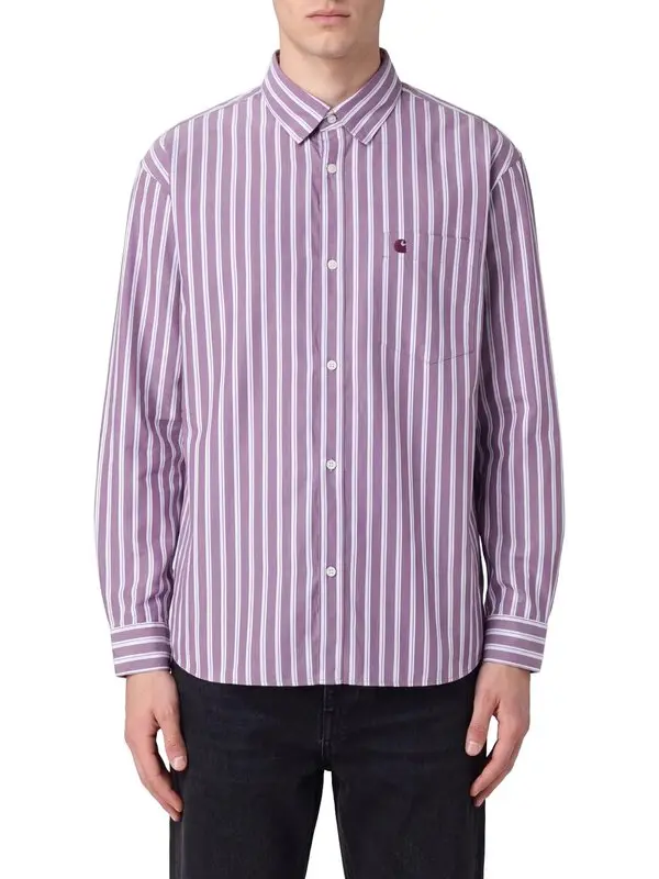 Carhartt Work In Progress Cotton Poplin Shirt With Embroidered Logo - Striped