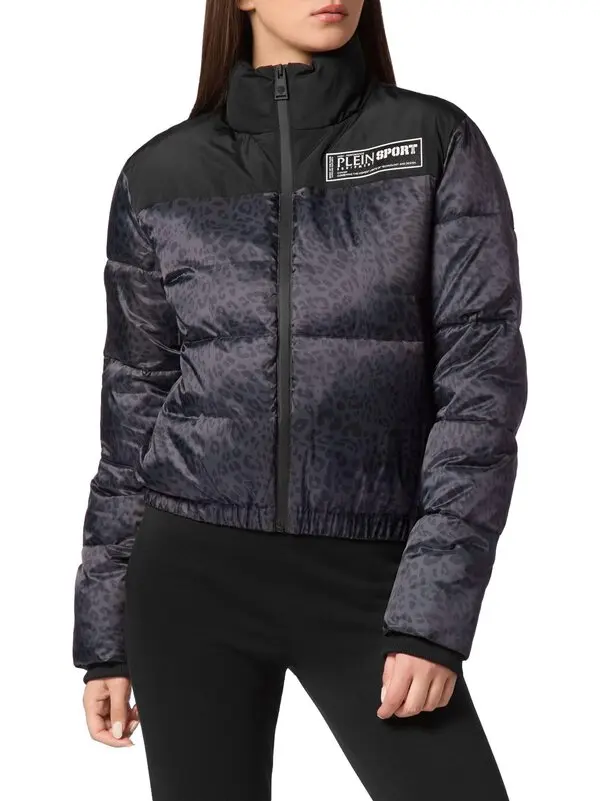 PLEIN SPORT Leopard Print Puffer Jacket - Black