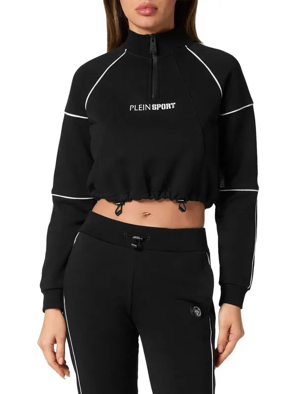 PLEIN SPORT Cropped Track Jacket With High Neck - Black