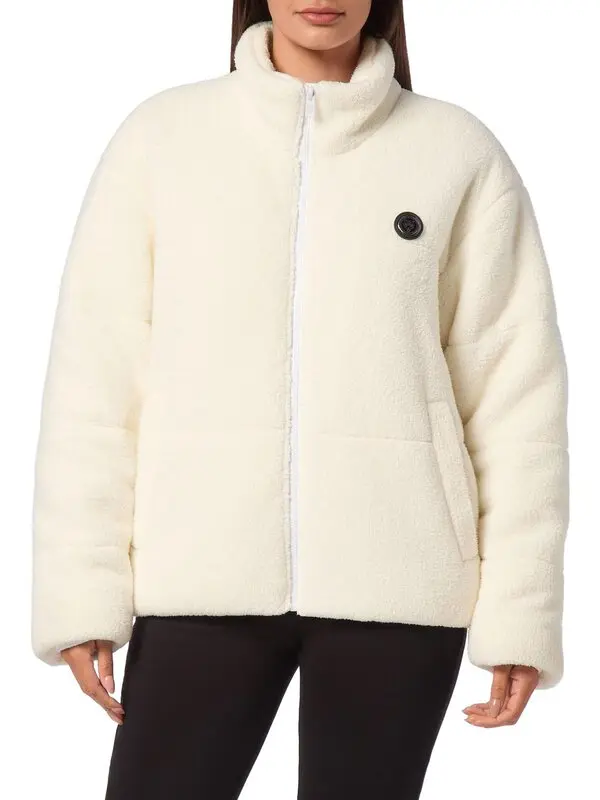 PLEIN SPORT Relaxed Fit Fleece Jacket With High Neck And Zip Closure - White