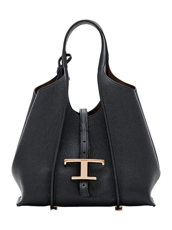 TOD'S Grained Calf Leather Shoulder Bag With Metal Logo - Black
