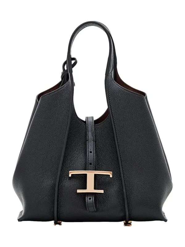 TOD'S Grained Calf Leather Shoulder Bag - Black
