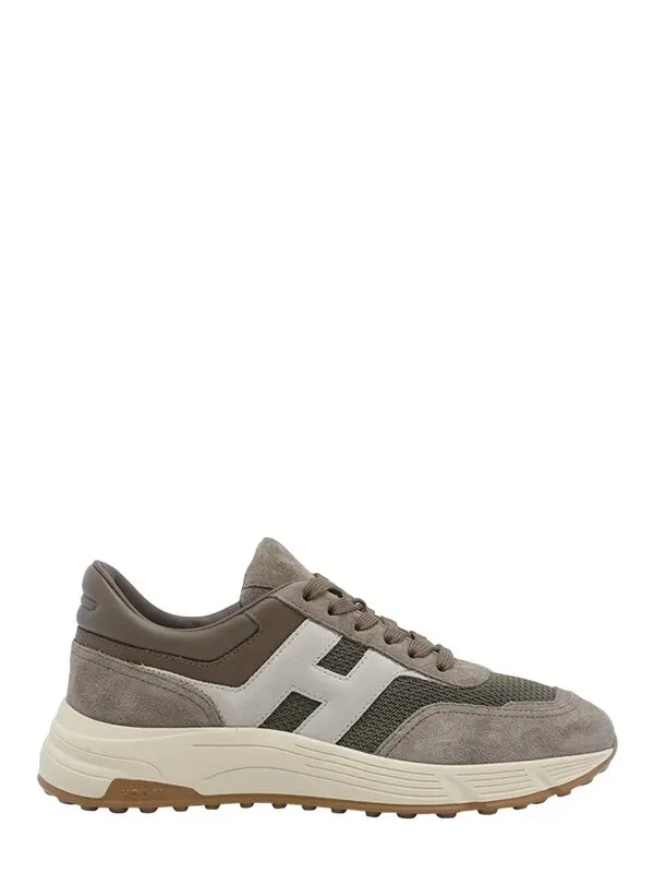 Hogan Hyperlight Leather And Mesh Lace-up Sneakers With Serrated Sole - Beige