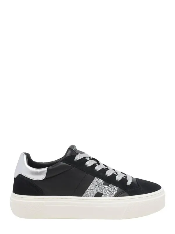 Hogan Platform Sneakers With Glitter Detailing - Black