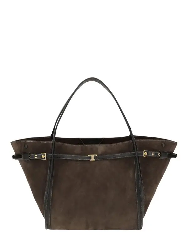 TOD'S Suede Shoulder Bag With Gold Tone Hardware - Brown