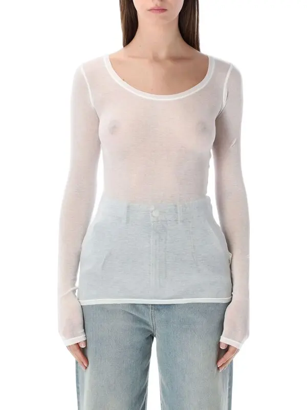 American Vintage Slim Fit Long-sleeved Cotton T-shirt - White