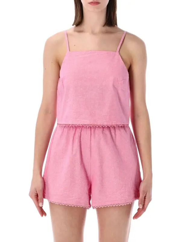 American Vintage Square Neck Cotton Top With Thin Straps - Pink