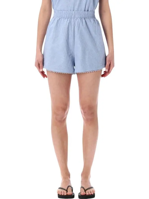 American Vintage High-waisted Cotton Shorts - Blue
