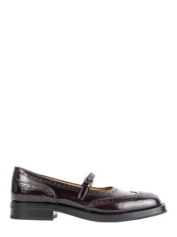 Church's Brushed Leather Mary Jane Brogue Ballerina Flats - Burgundy