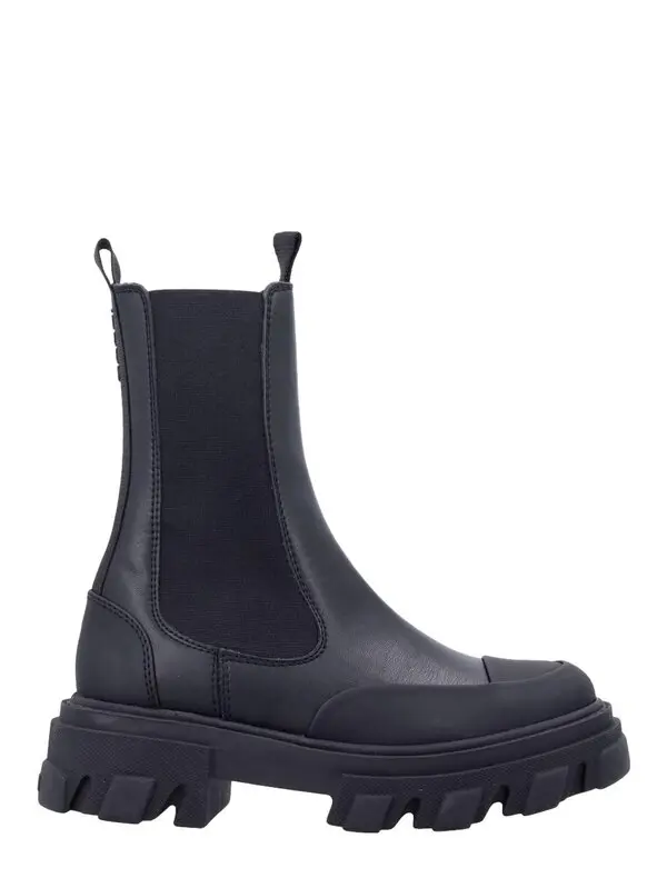 GANNI Recycled Leather Chelsea Boots With Lug Sole And Rubber Toe - Black