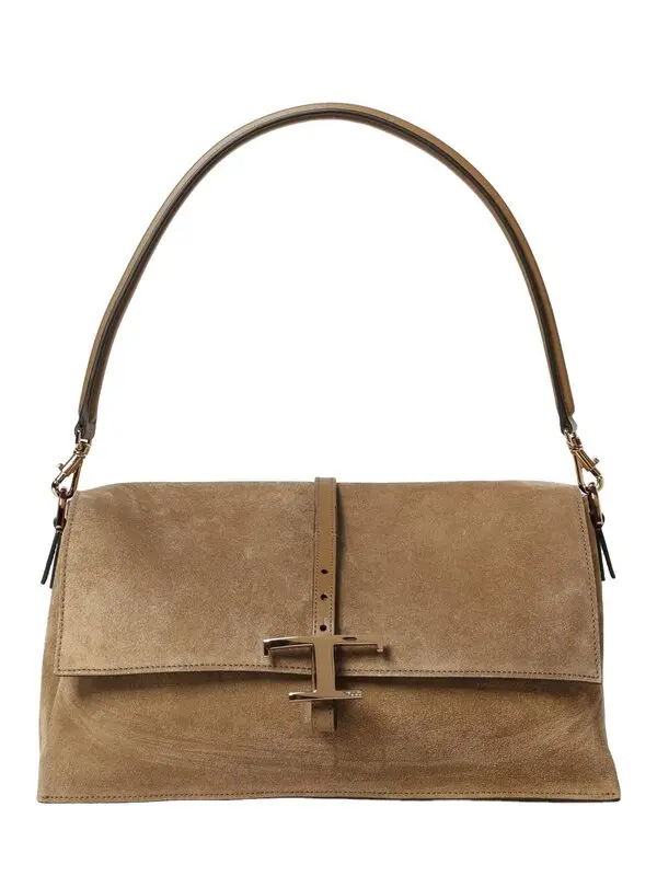 TOD'S Timeless Shoulder Bag In Suede Calfskin - Burnt