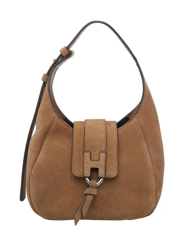 Hogan Suede Shoulder Bag With Embossed Logo - Beige