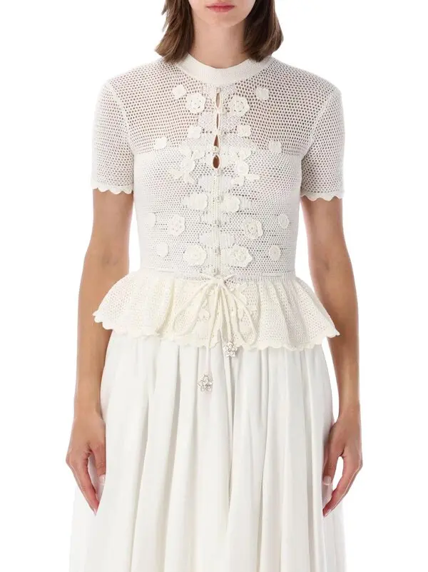 SELF-PORTRAIT Crochet Peplum Top - White