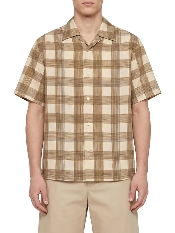 JIL SANDER Check Viscose Bowling Shirt With Cuban Collar - Cream