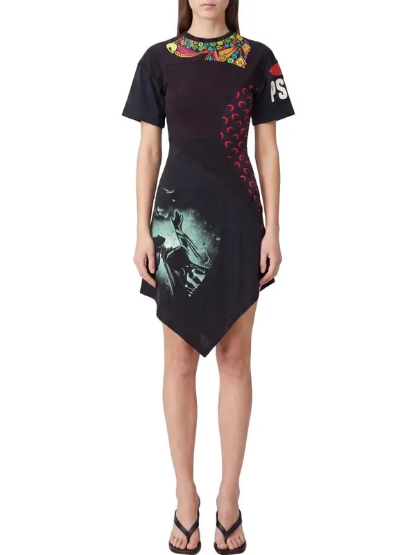 MARINE SERRE Asymmetrical Graphic Print T-shirt Dress - Black