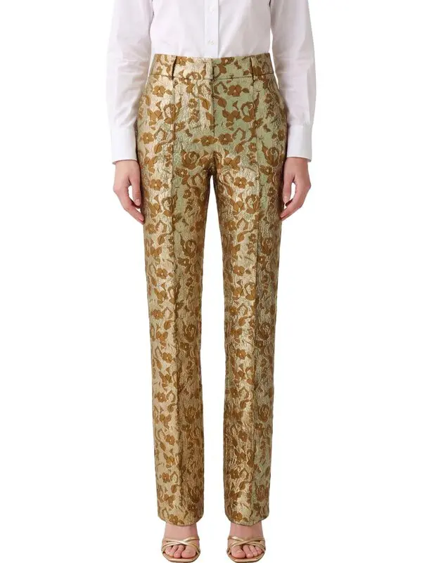 DES_PHEMMES Metallic Floral Jacquard Trousers - Gold