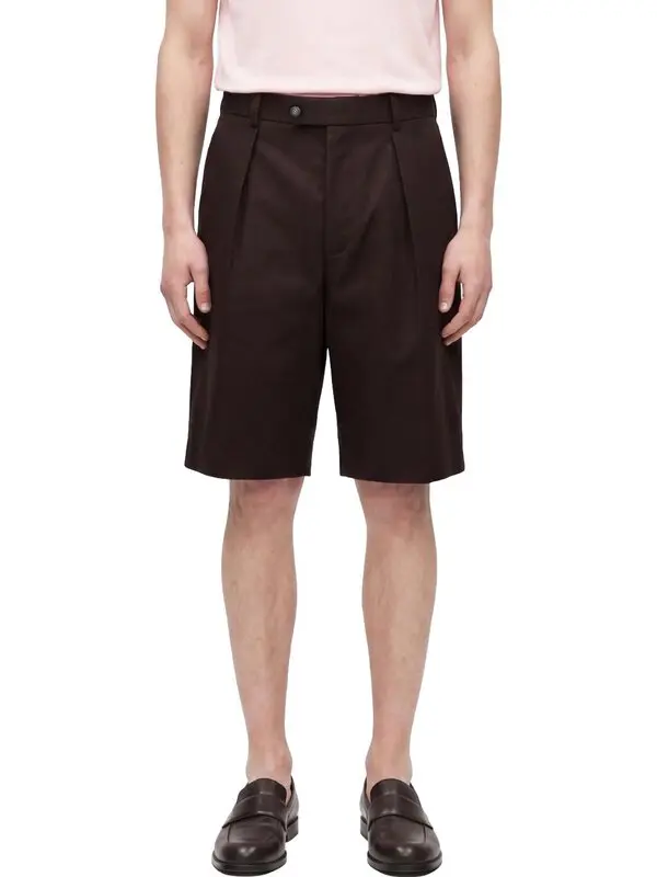 Hugo Cotton Pleated Shorts - Brown