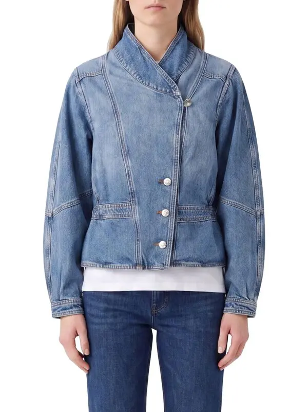Isabel Marant Étoile Denim Jacket With High Collar And Asymmetrical Closure - Gnawed Blue