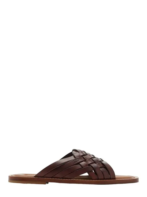 Miu Miu Woven Leather Flat Sandals - Brown