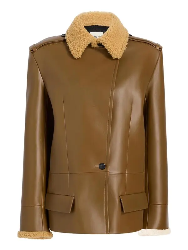 Khaite Marlotte Double-breasted Lambskin Coat With Shearling Trim - Dark Olive