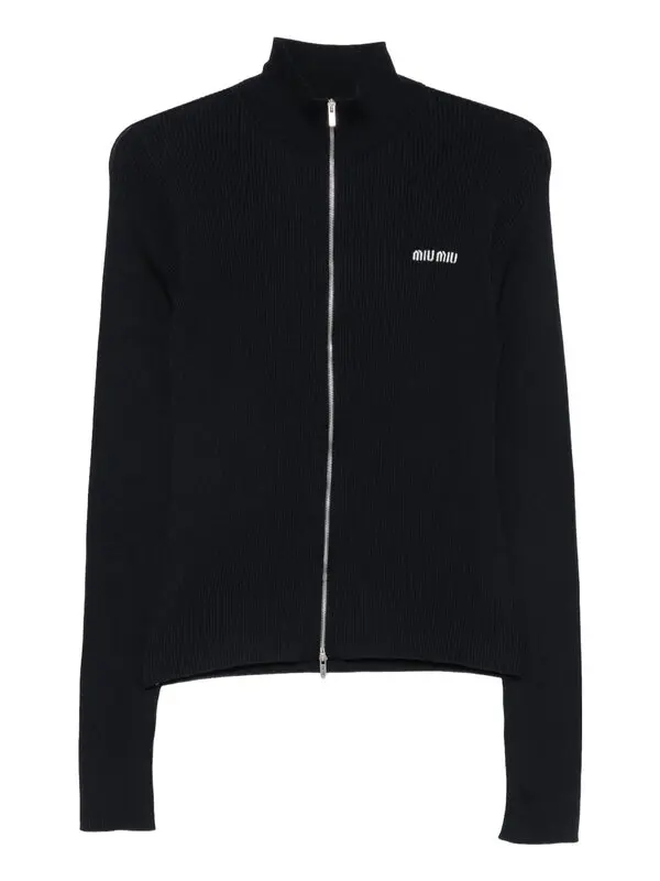 Miu Miu Ribbed Zip Cardigan - Blue