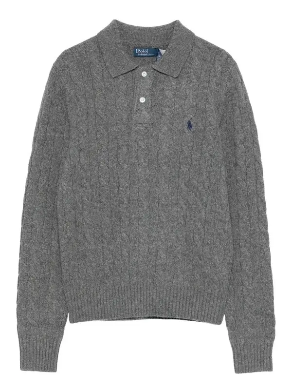 Polo Ralph Lauren Cable Knit Wool And Cashmere Polo Shirt - Grey