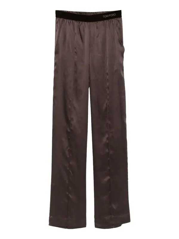 TOM FORD Silk Satin Pyjama Style Wide Leg Pants - Brown