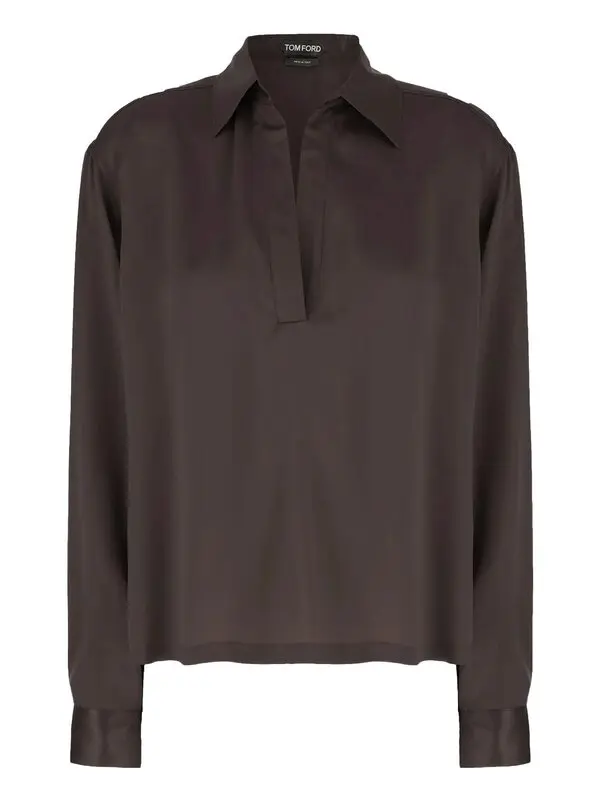 TOM FORD Silk Satin Polo - Brown