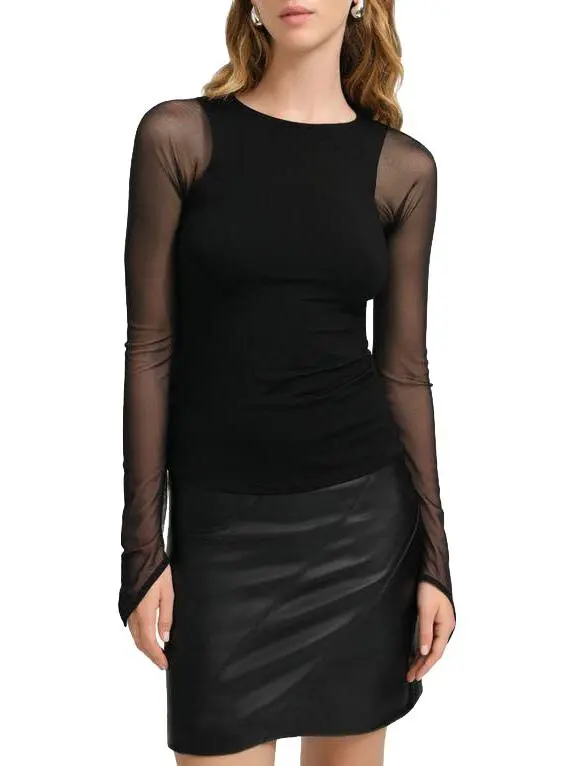 MARCELLA Carys Mesh Sleeve Jersey Top - Black