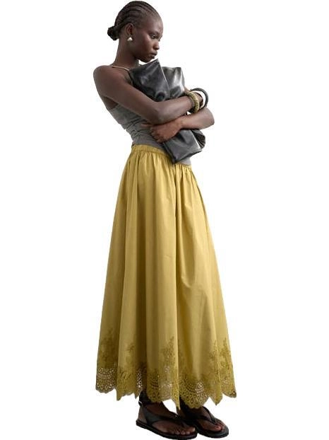 Topshop Lace Hem Maxi Skirt - Lgreen