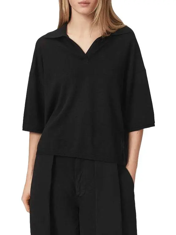 ALLSAINTS Bern Merino Wool Polo Shirt - Black