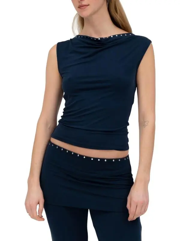 FIND ME NOW Brisa Studded Cowl Neck Top - Navy