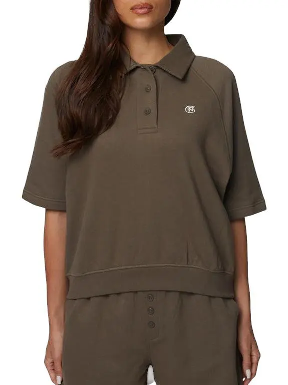 GOOD FOR NOTHING Boxy-fit Raglan Sweat Polo With Embroidered Logo - Brown