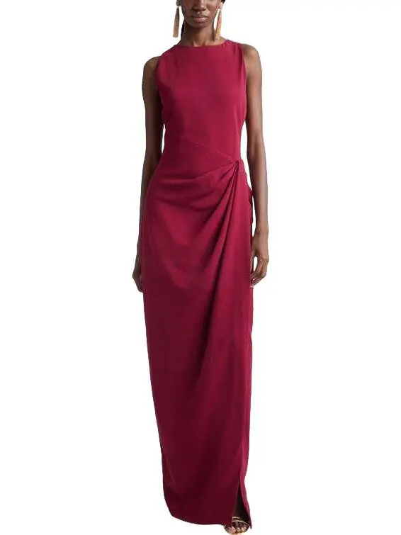 Oscar De La Renta Draped Gown With Thigh-high Slit - Claret