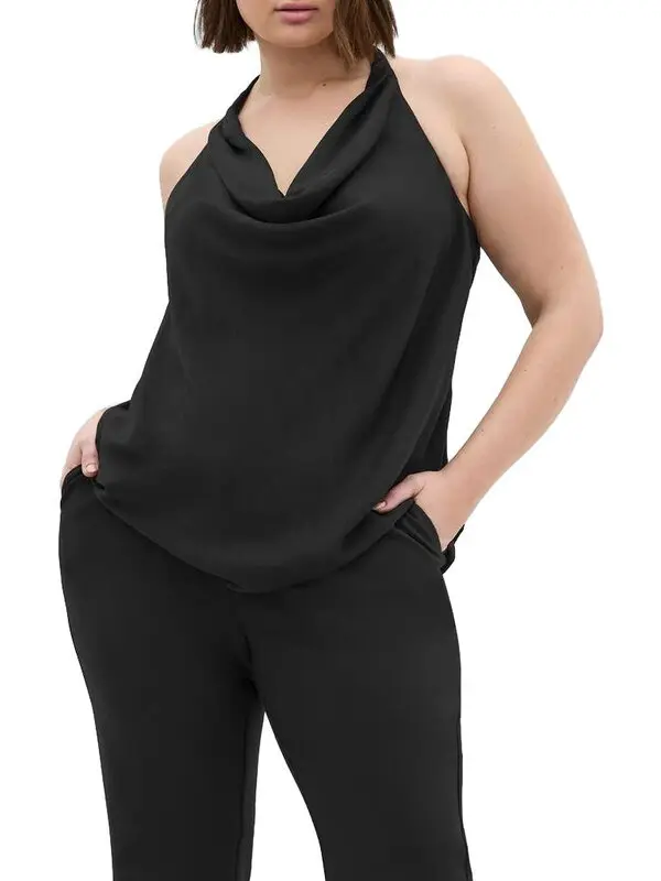City Chic Chloe Cowl Neck Halter Top - Black