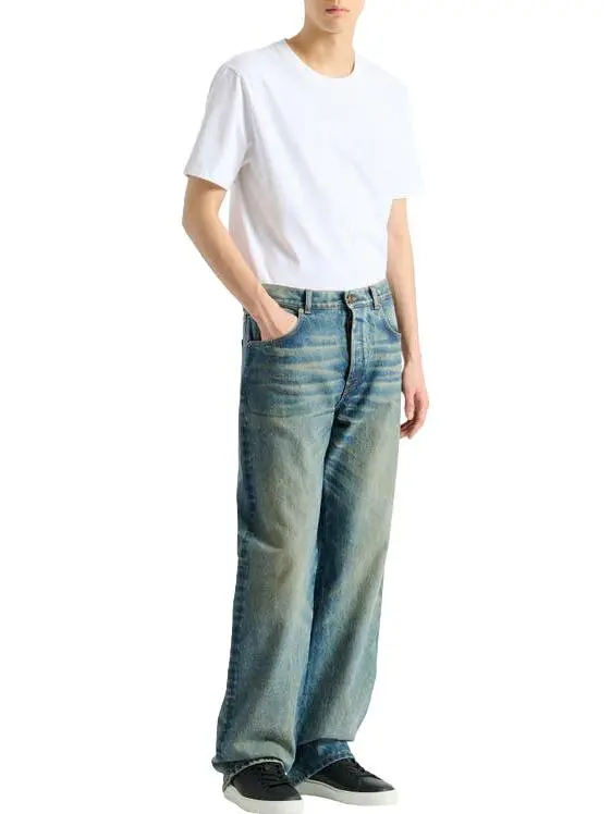 Balmain Faded Denim Loose-fit Jeans - Blue