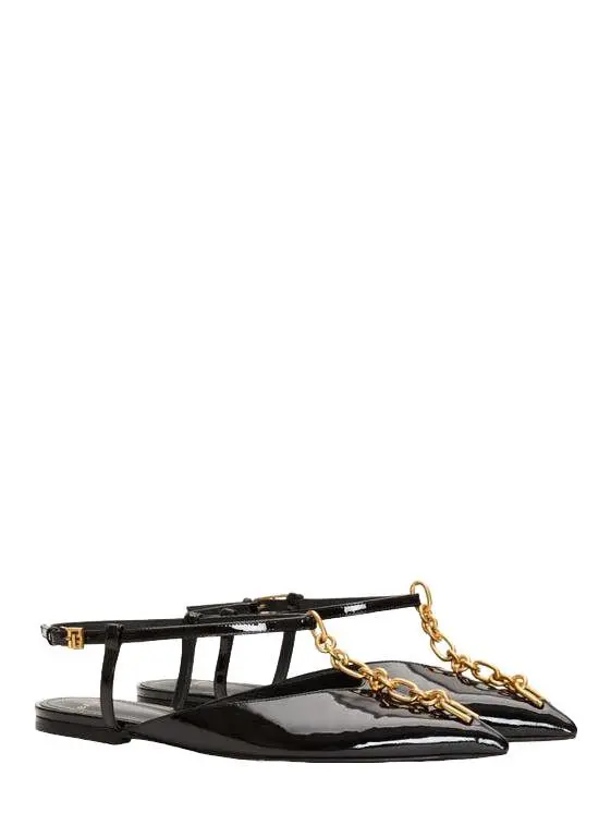 Balmain Sync Chain Patent Leather Pointed Toe Sandals - Black