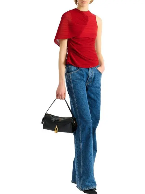 Balmain Sleeveless Asymmetrical Viscose Top - Red