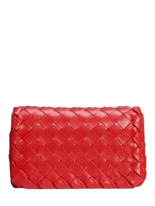 Bottega Veneta Mini Intrecciato Leather Crossbody Flap Bag - Bright Red