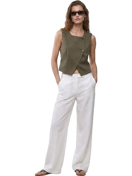 Koton Crew Neck Asymmetrical Linen Vest - Brown
