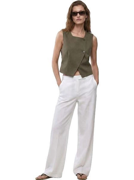 Koton Crew Neck Asymmetrical Linen Vest - Brown