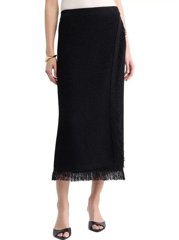 Nordstrom Fringe Knit Midi Skirt - Black