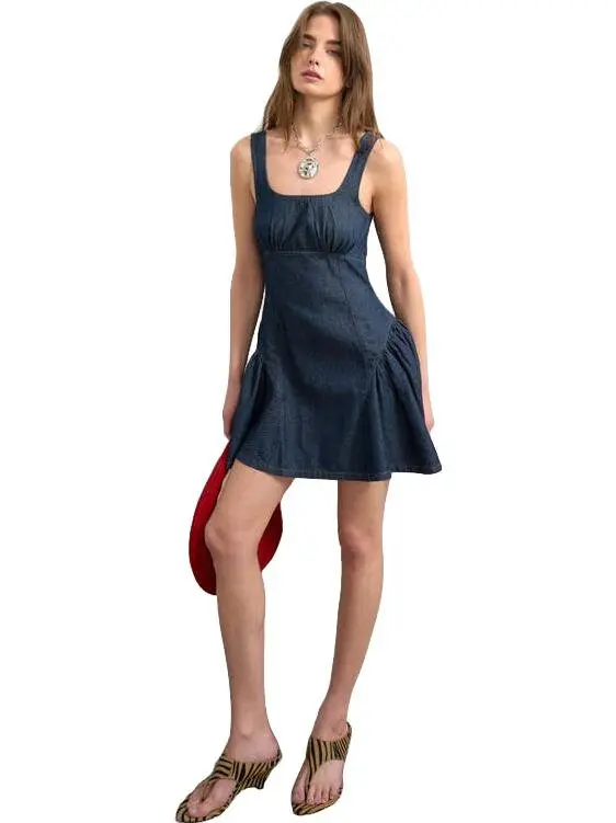 Topshop Denim Bustier Peplum Minidress - Medium Blue