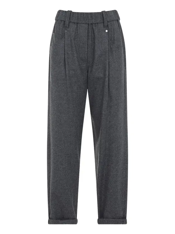 Brunello Cucinelli Virgin Wool Cashmere Blend Pull-on Straight-leg Pants - Grey