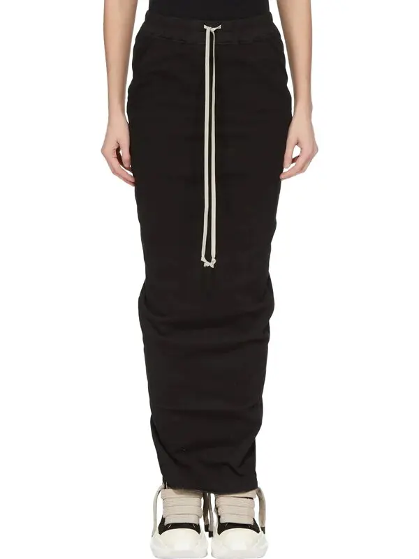 Rick Owens Cotton T-shirt Skirt With Drawstring Waist And Draped Slit - Nero