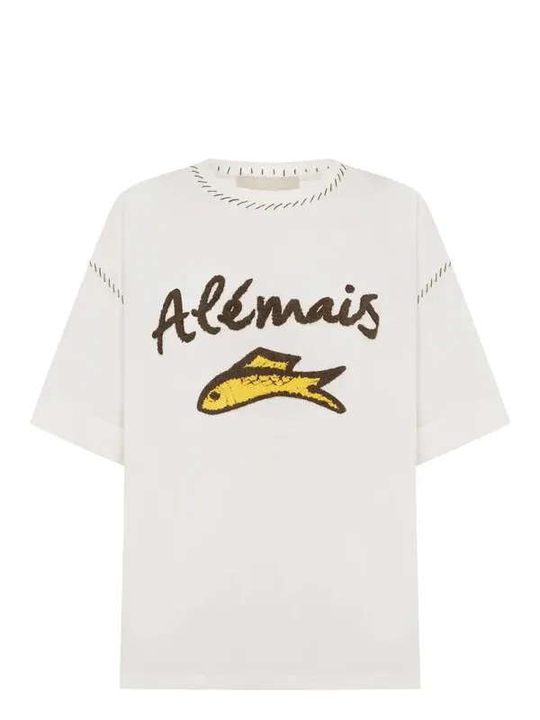 ALEMAIS Alémais Ribbed Neck Contrast-stitch T-shirt - Bianco