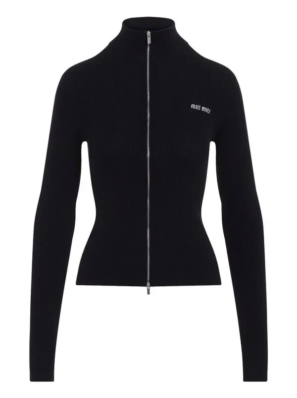 Miu Miu Ribbed Knit Zip-up Cardigan - Blue