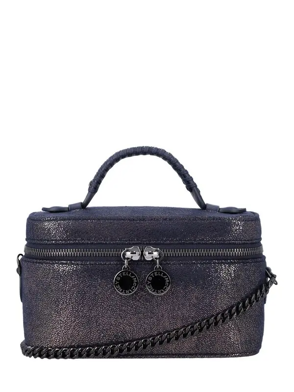 Stella McCartney Falabella Mini Vanity Case In Matte Shaggy Deer Vegan Leather - Blu