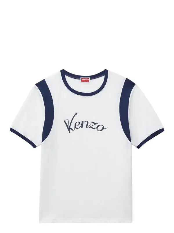 Kenzo Contrast Rib Collar T-shirt With Front Print - Bianco